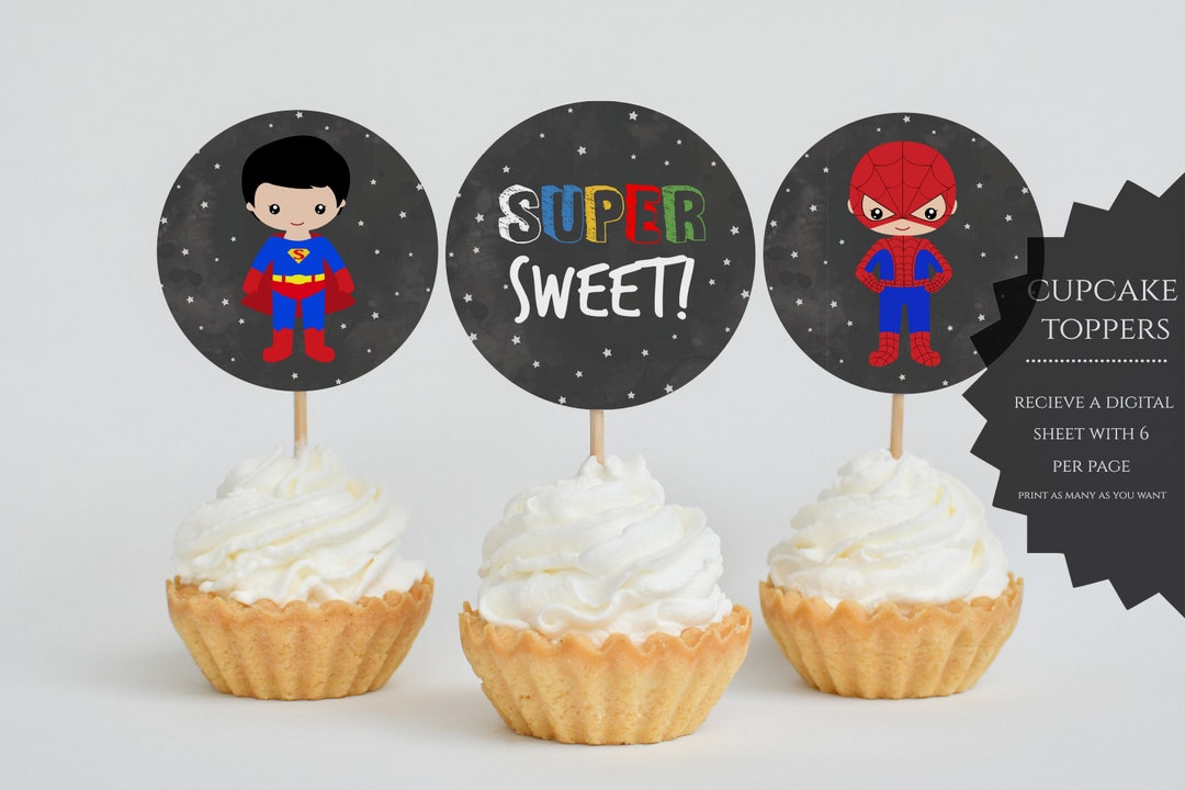 Superhero Birthday Cupcake Toppers, Superhero Birthday Decor, Matching ...