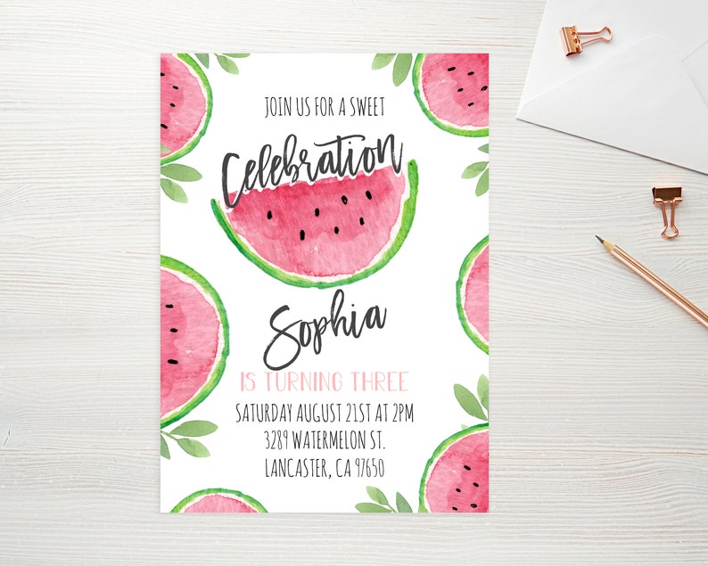 Watermelon Birthday Invitation Template Watermelon Themed - Etsy