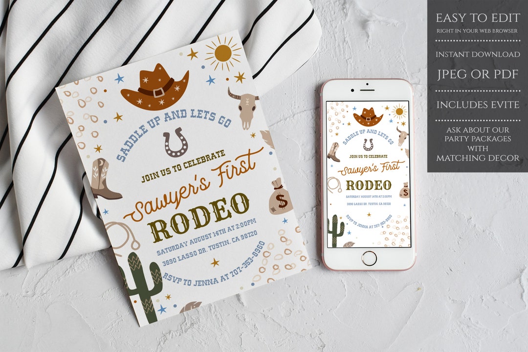 My First Rodeo Invitation, Cowboy Birthday Invite, Wild West Invitation ...