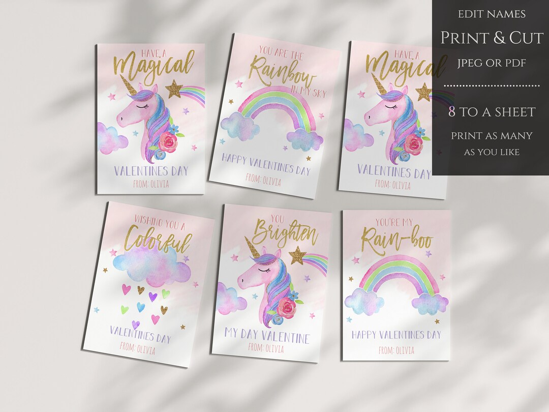 Unicorn Valentines Day Card Template, Classroom Valentines Cards ...