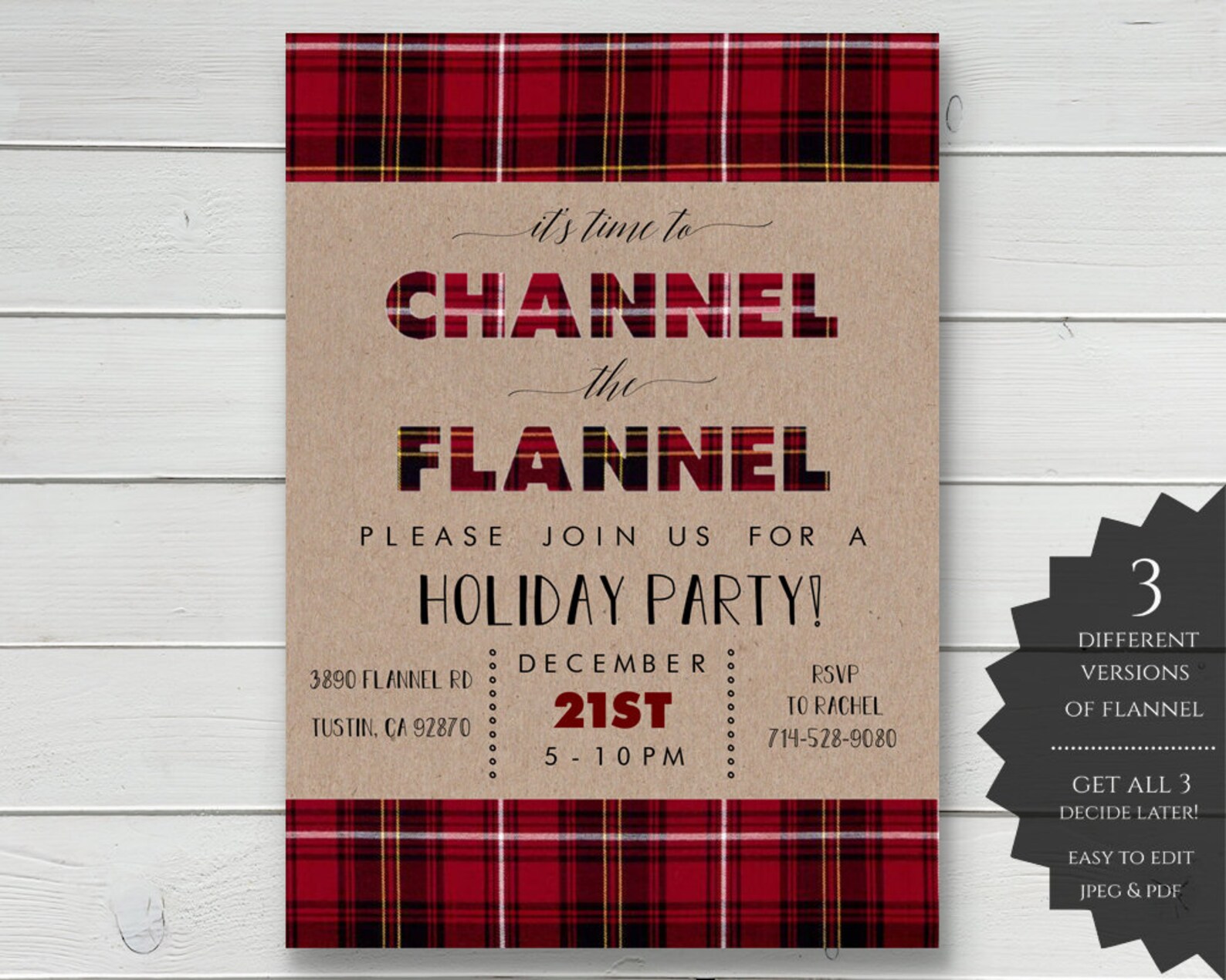Channel the Flannel Christmas Party Invitation Flannel and | Etsy