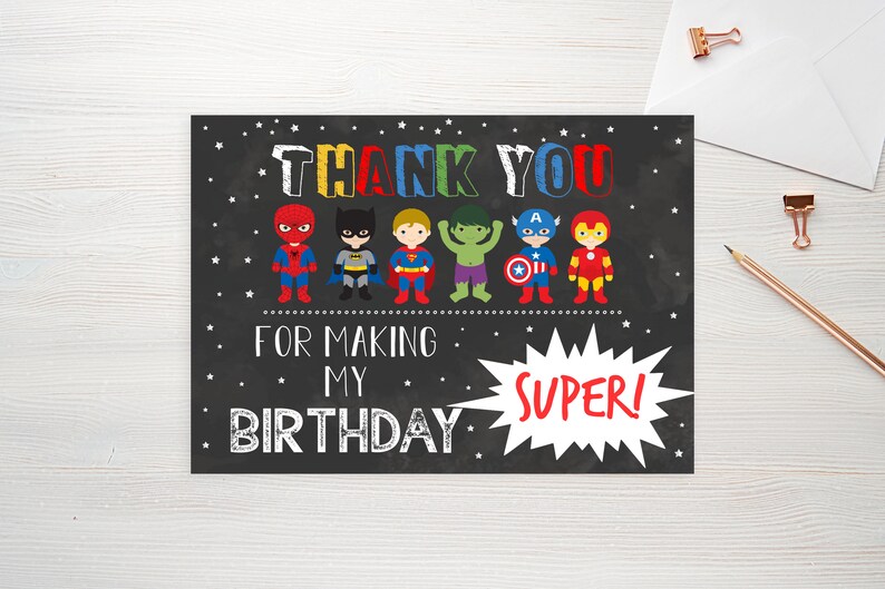Superhero Birthday Thank You Card Superhero Thank You Card - Etsy