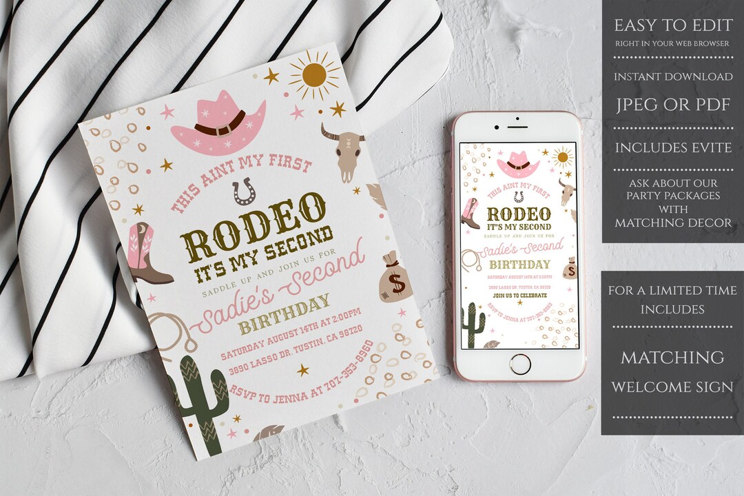 My Second Rodeo Invitation, Cowgirl Birthday Invite, Wild West ...