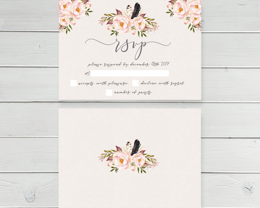 Rustic Spring Wedding Invitation, Pink Floral Wedding Invitation, Boho ...