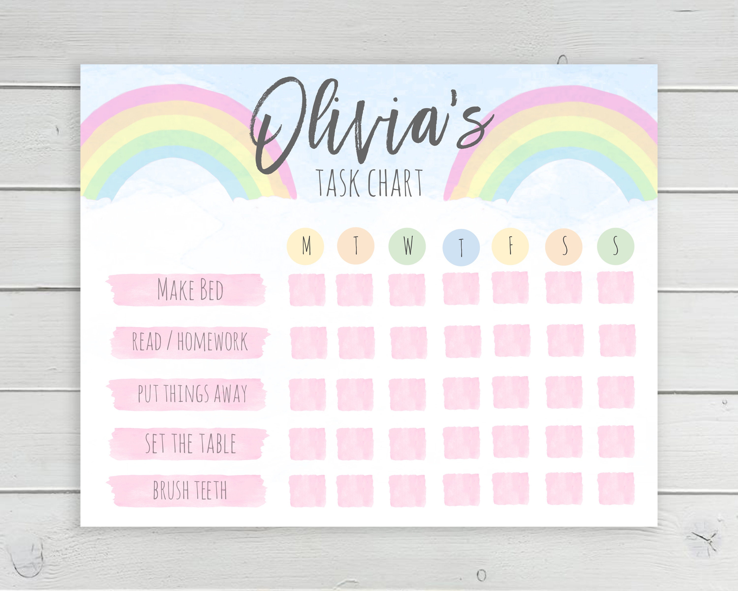 Kid's Chore Chart Rainbow Chore Chart Kid's Reward - Etsy