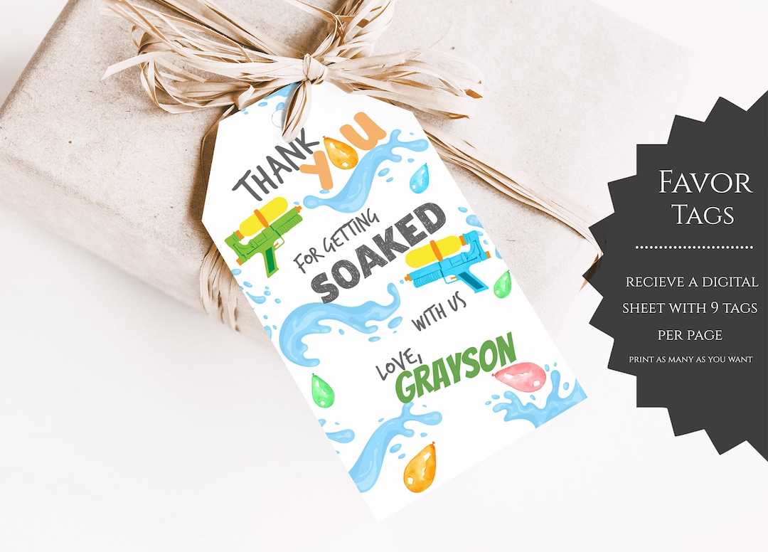 Water Gun Birthday Favor Tags, Water Gun Birthday Decor, Pool Party ...