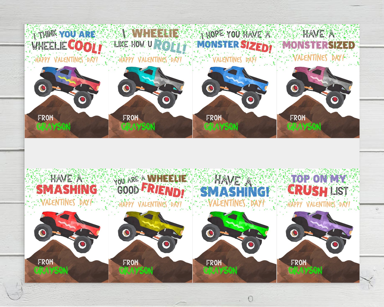 Monster Truck Valentines Day Card Template Monster Truck | Etsy