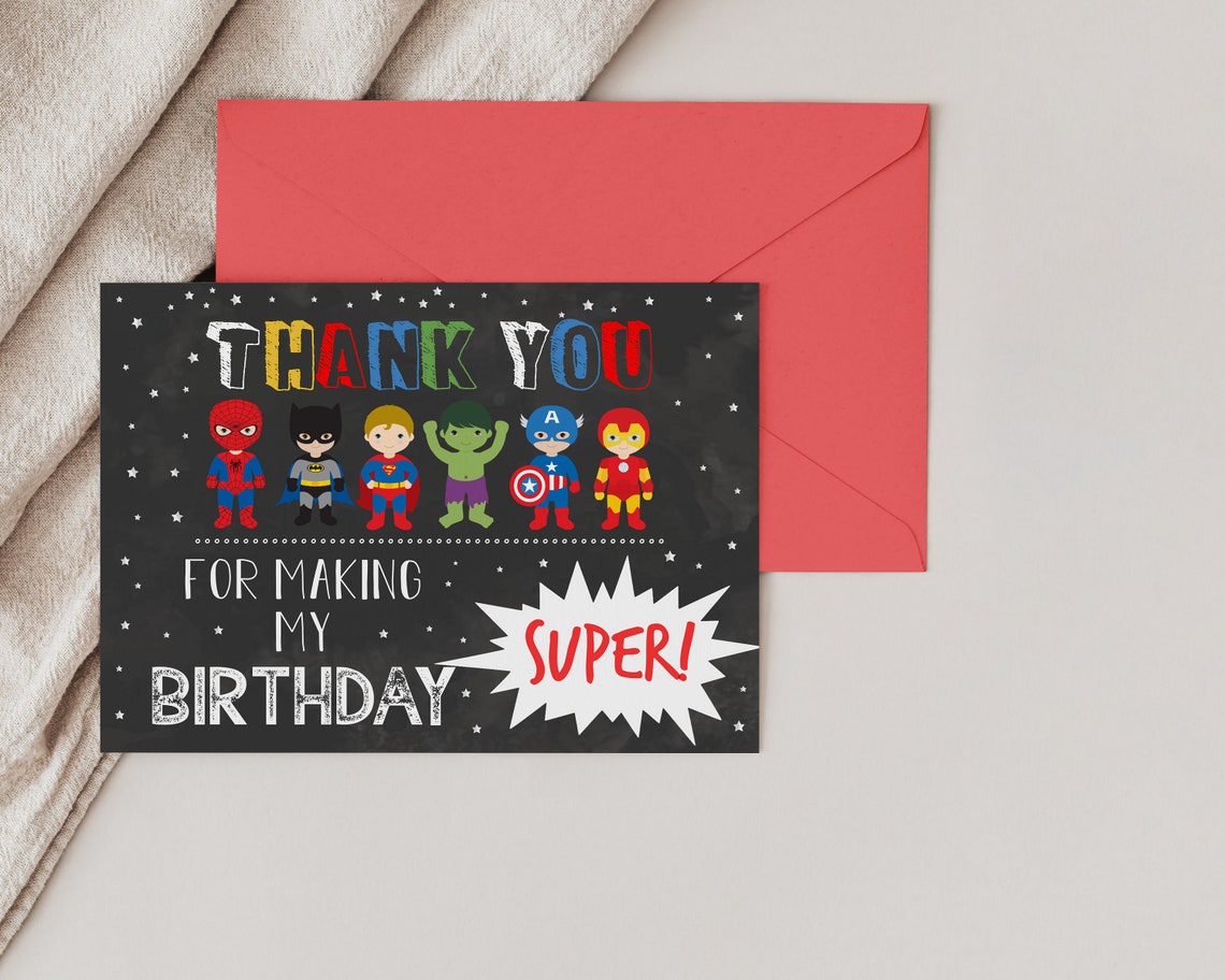 Superhero Birthday Thank You Card Superhero Thank You Card - Etsy