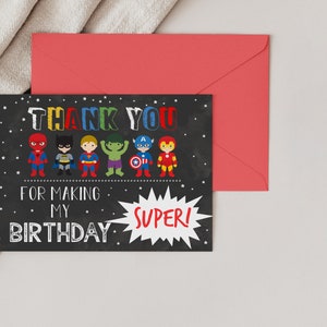 Superhero Birthday Thank You Card, Superhero Thank You Card, Instant ...