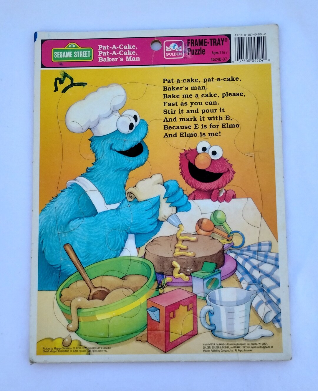 Sesame Street Elmo and Cookie Monster Baking Golden Cardboard Frame Tray Puzzle - Etsy