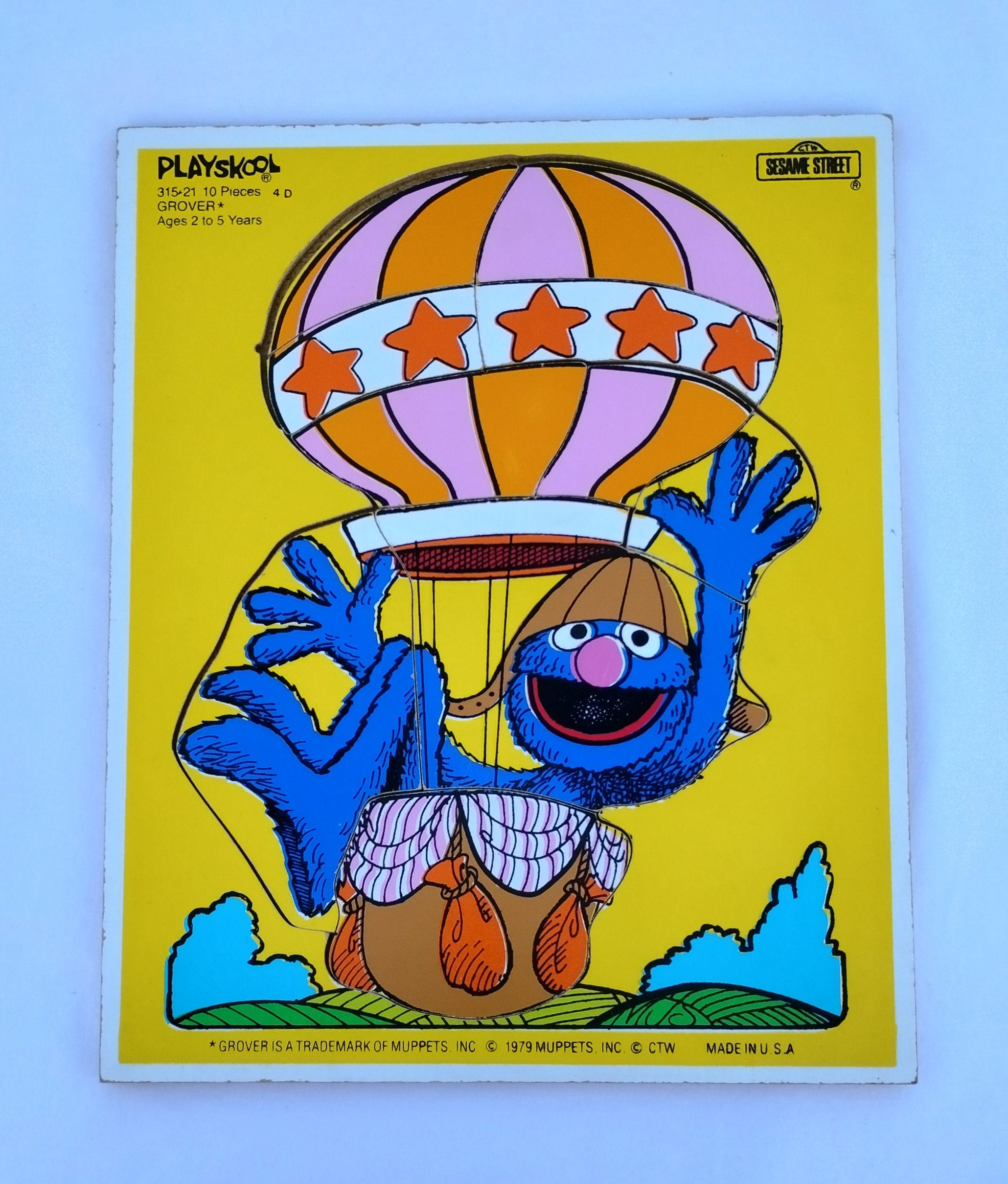 Grover Sesame Street Hot Air Balloon Playskool Wooden 10 Piece Puzzle ...
