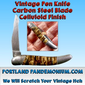 Vintage Pen Knife, Single Folding Carbon Steel Blade, Celluloid Bronze ...