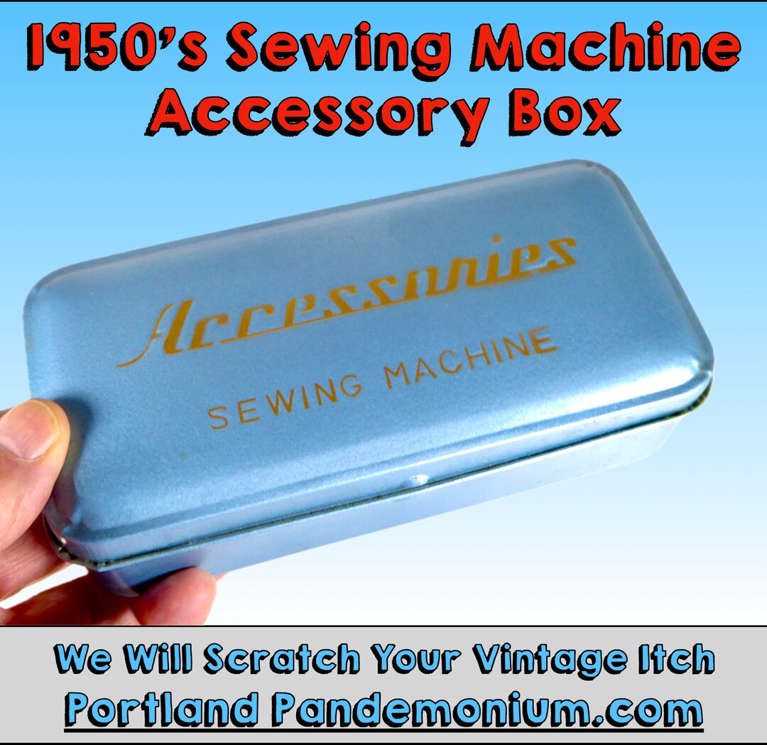 Vintage 1950's Tin Sewing Machine Accessory Box, Anodized Baby Blue ...