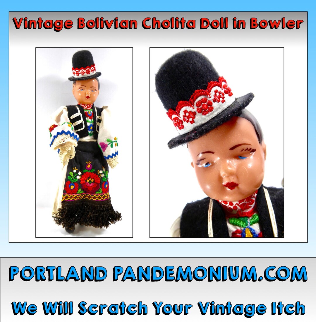 Vintage Bolivian Chola or Cholita Doll With Bowler Hat, Cloth Body ...