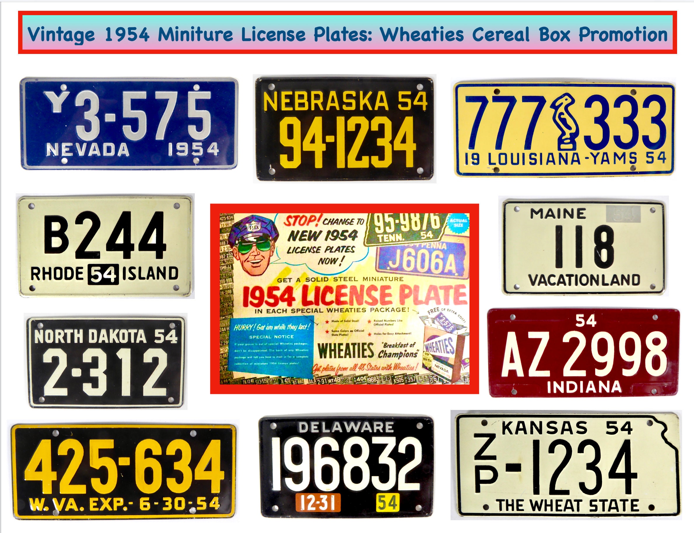 Vintage 1954 License Plates: Authentic 1/6th Size Steel | Etsy