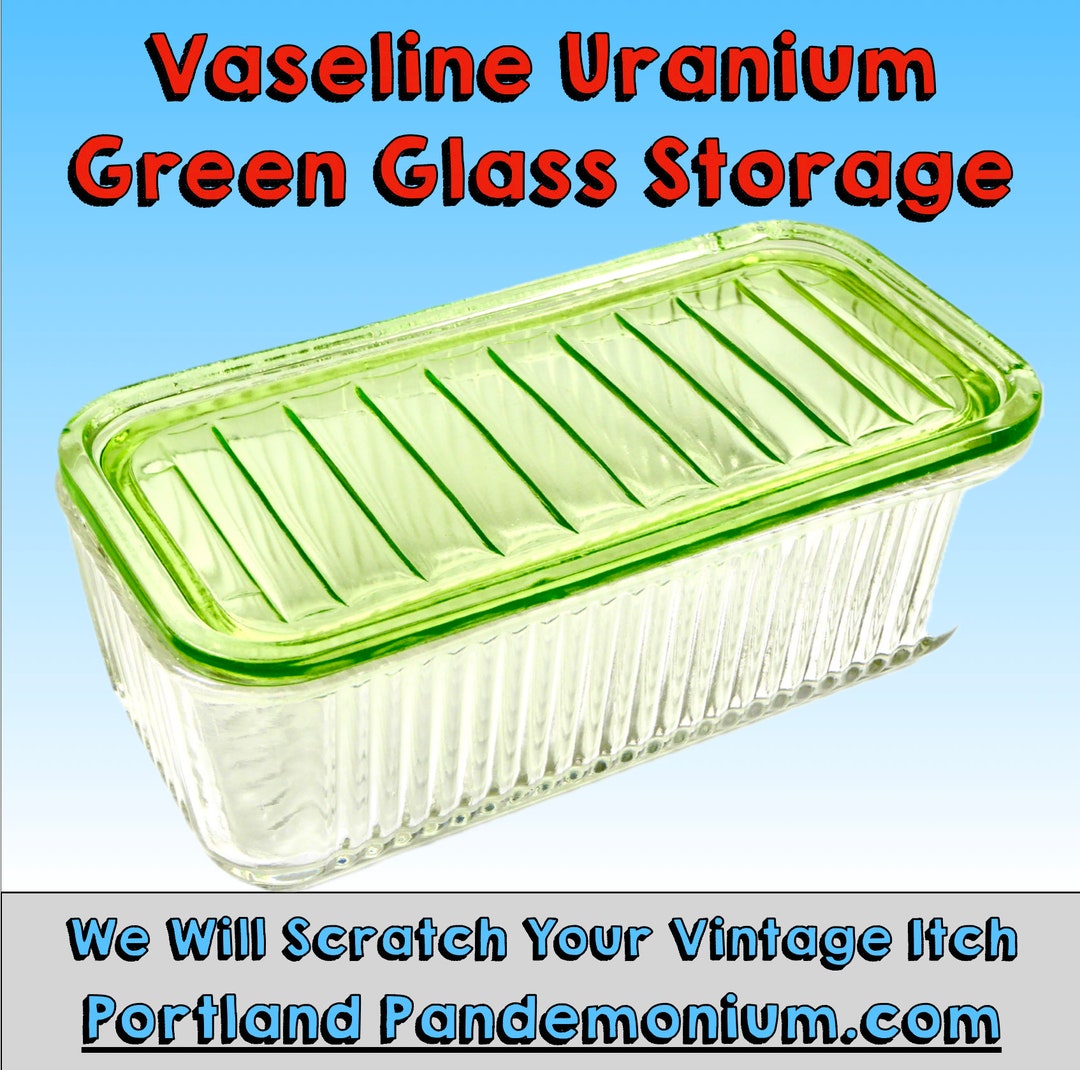 Vaseline Glass Rectangular Refrigerator Storage With Glowing Uranium ...