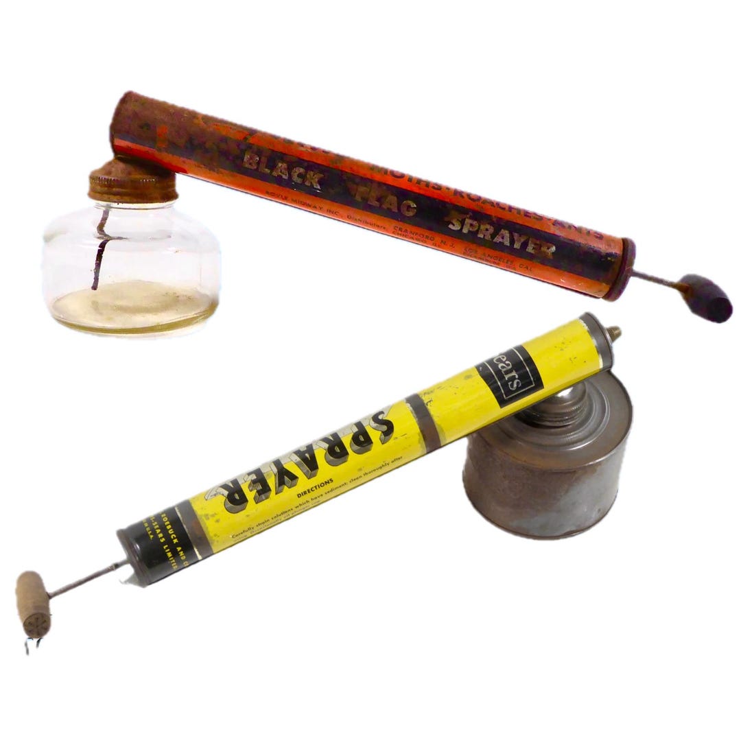 1950's Garden Pest Pump Spray Dusters, Black Flag With Glass Bowl ...