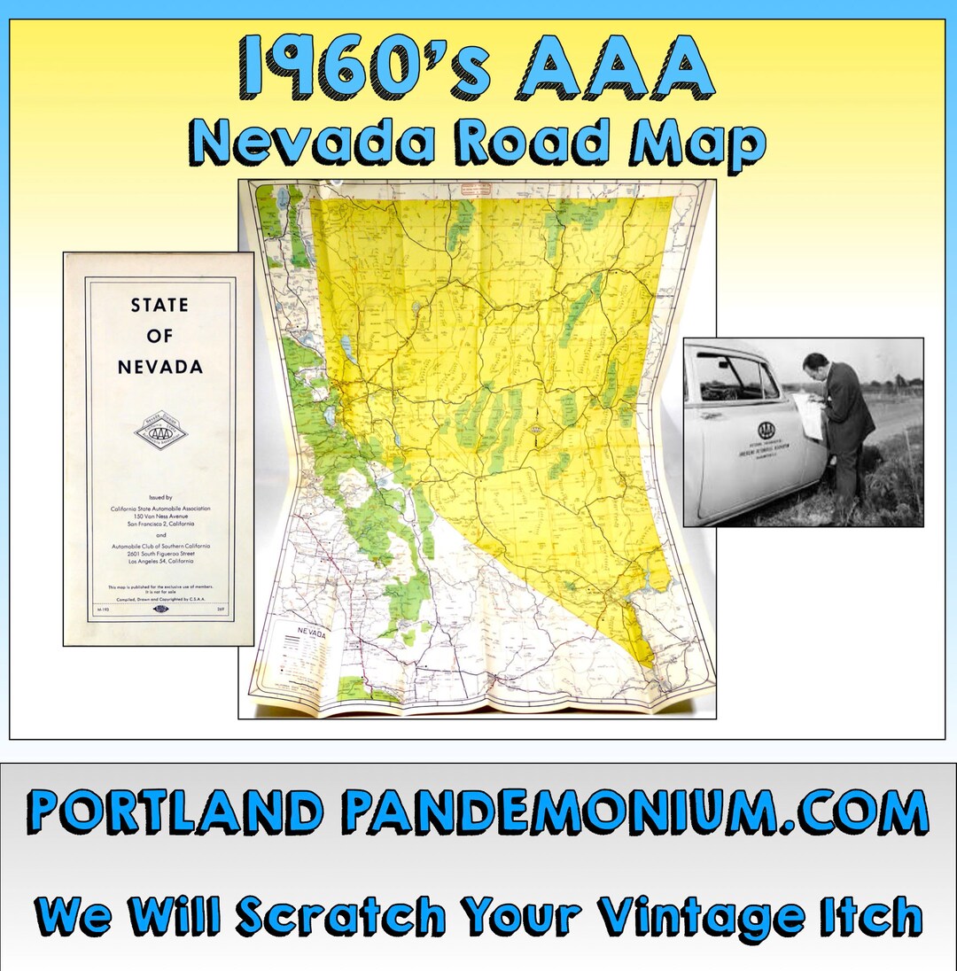 Vintage AAA Nevada Road Map, Circa Early 1960's With Fragments of I-80 ...
