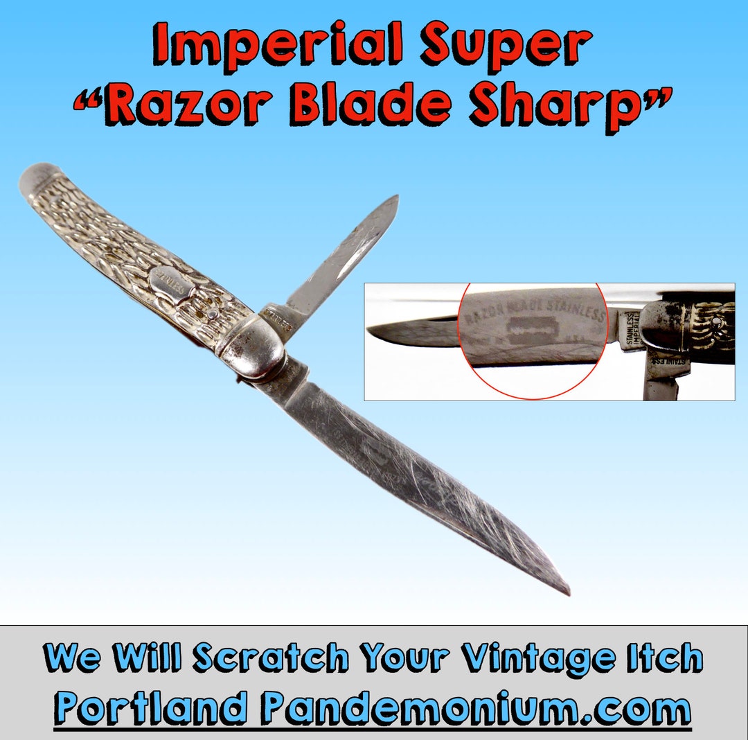 Vintage Imperial Stainless Steel Staghorn Fisherman's Jackknife, Two ...