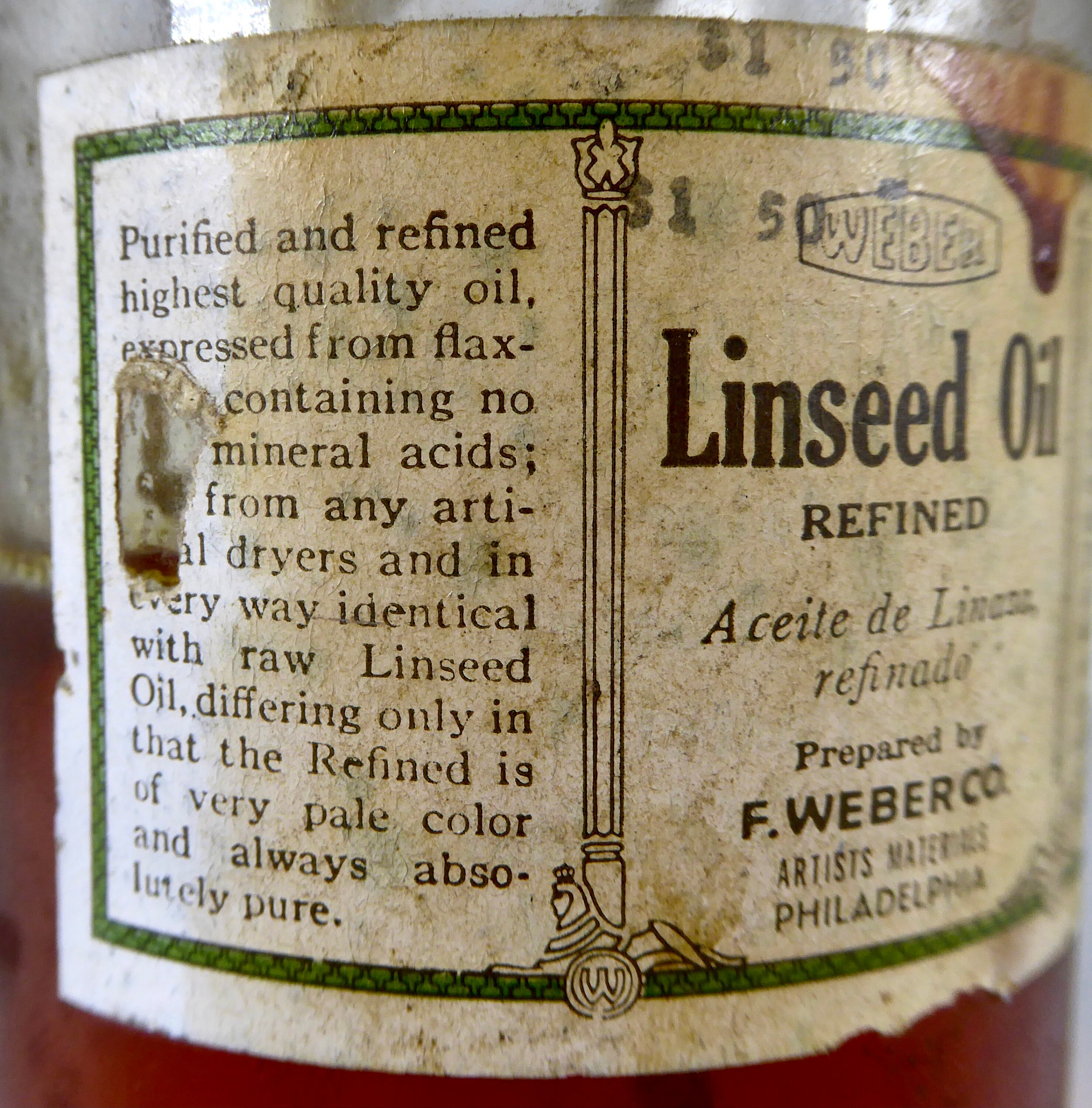 Vintage Linseed Oil F. Weber & Co 24 Oz Glass Bottle About 1/3 | Etsy