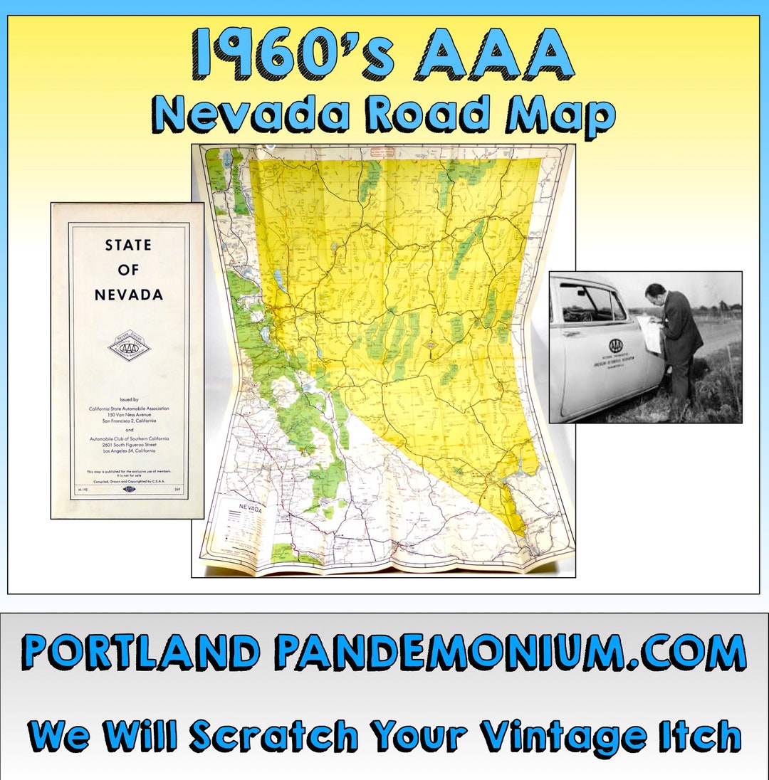 1960's Nevada AAA Road Map With Fragments of I-80 & I-15 Existing, 25 ...