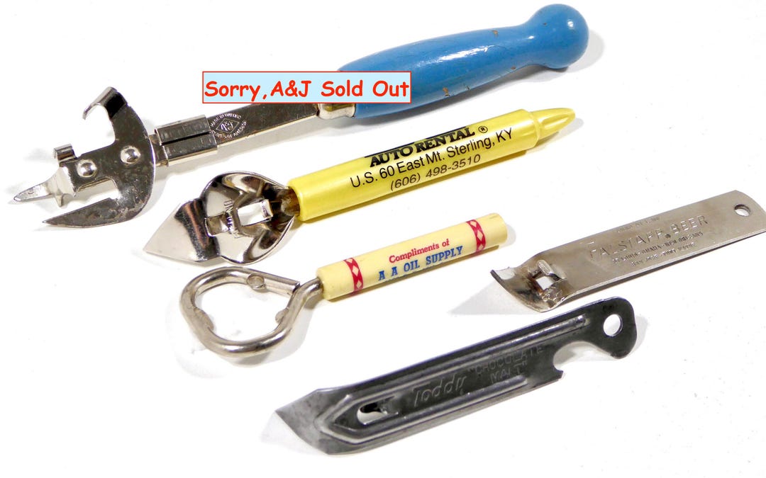 Vintage Church Key Bottle/can Openers, A&J Blue Wood Handle, Falstaff ...