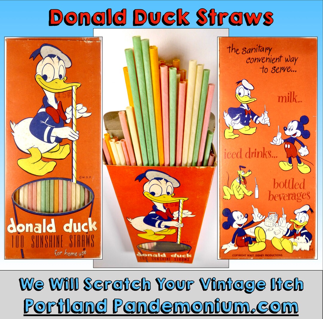 NOS Donald Duck Paper Straws, Circa 1950's, 100 Colorful 9 Sanitary ...