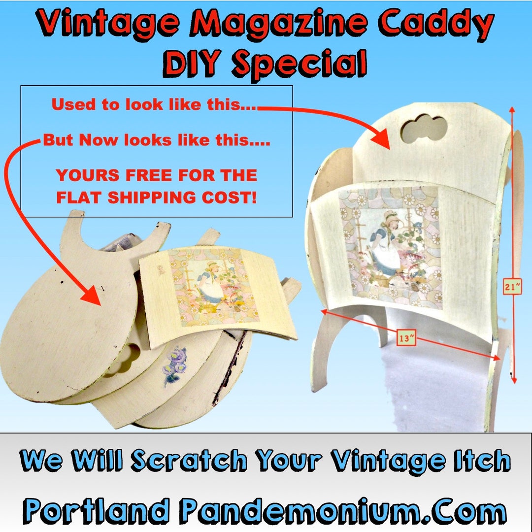 Vintage Magazine Caddy Rack: Creamy White Mid-century Shabby With ...
