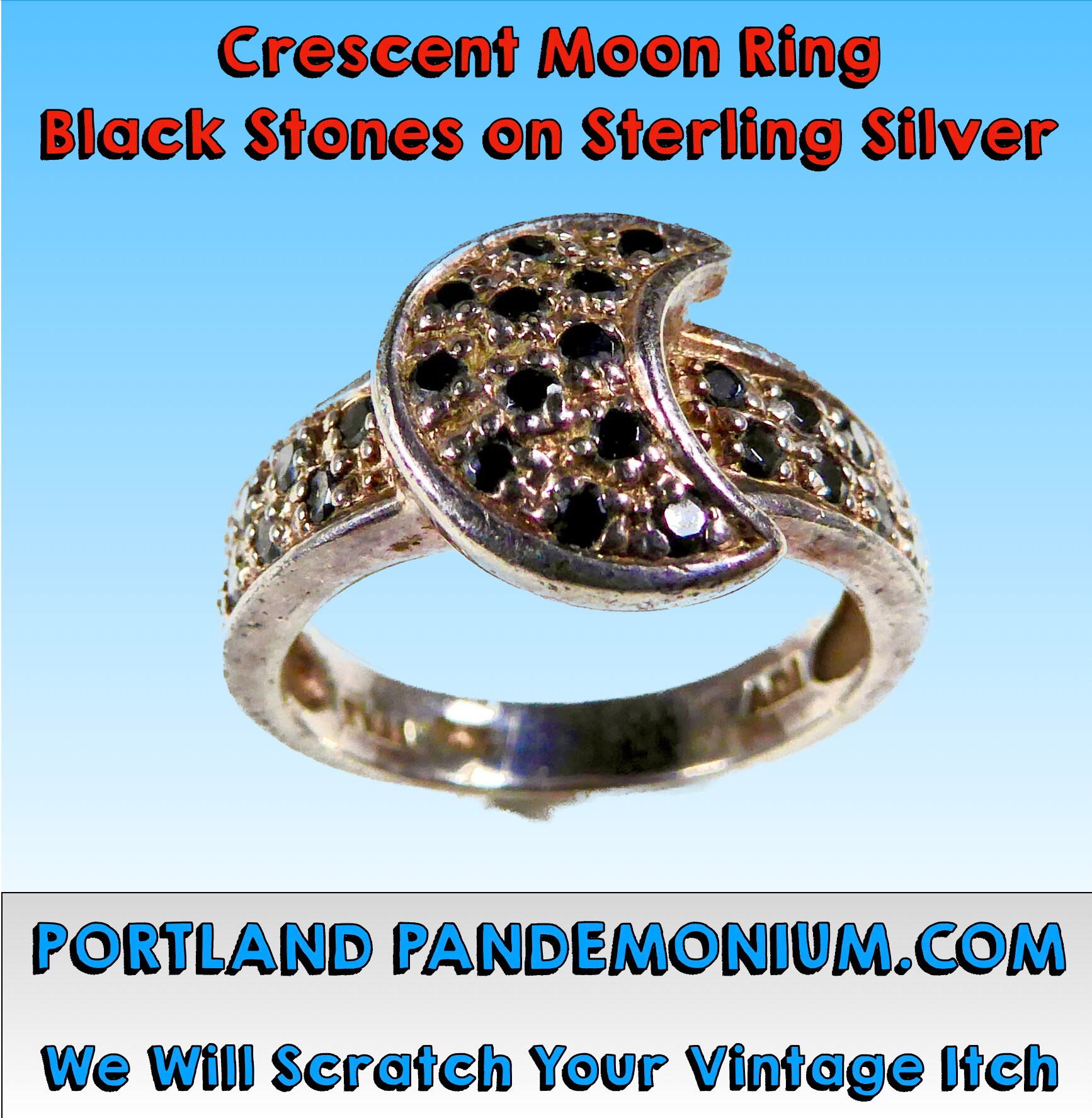 Old Silver Crescent Moon Ring