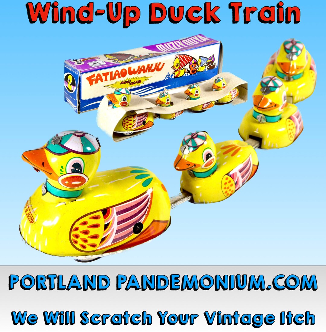Vintage Wind-up Toy Ducks, Lithographed Tin Mom & 3 Bobbing Ducklings ...