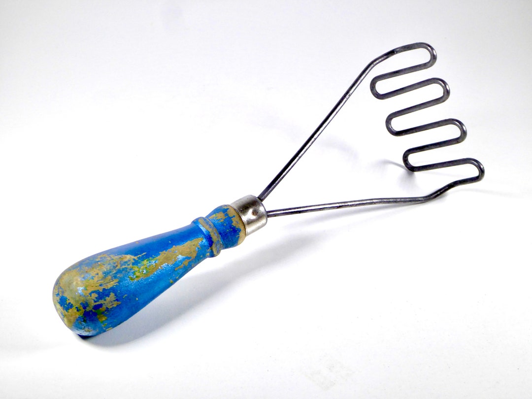 Vintage Potato Masher Metallic Blue Wooden Handle Medium - Etsy
