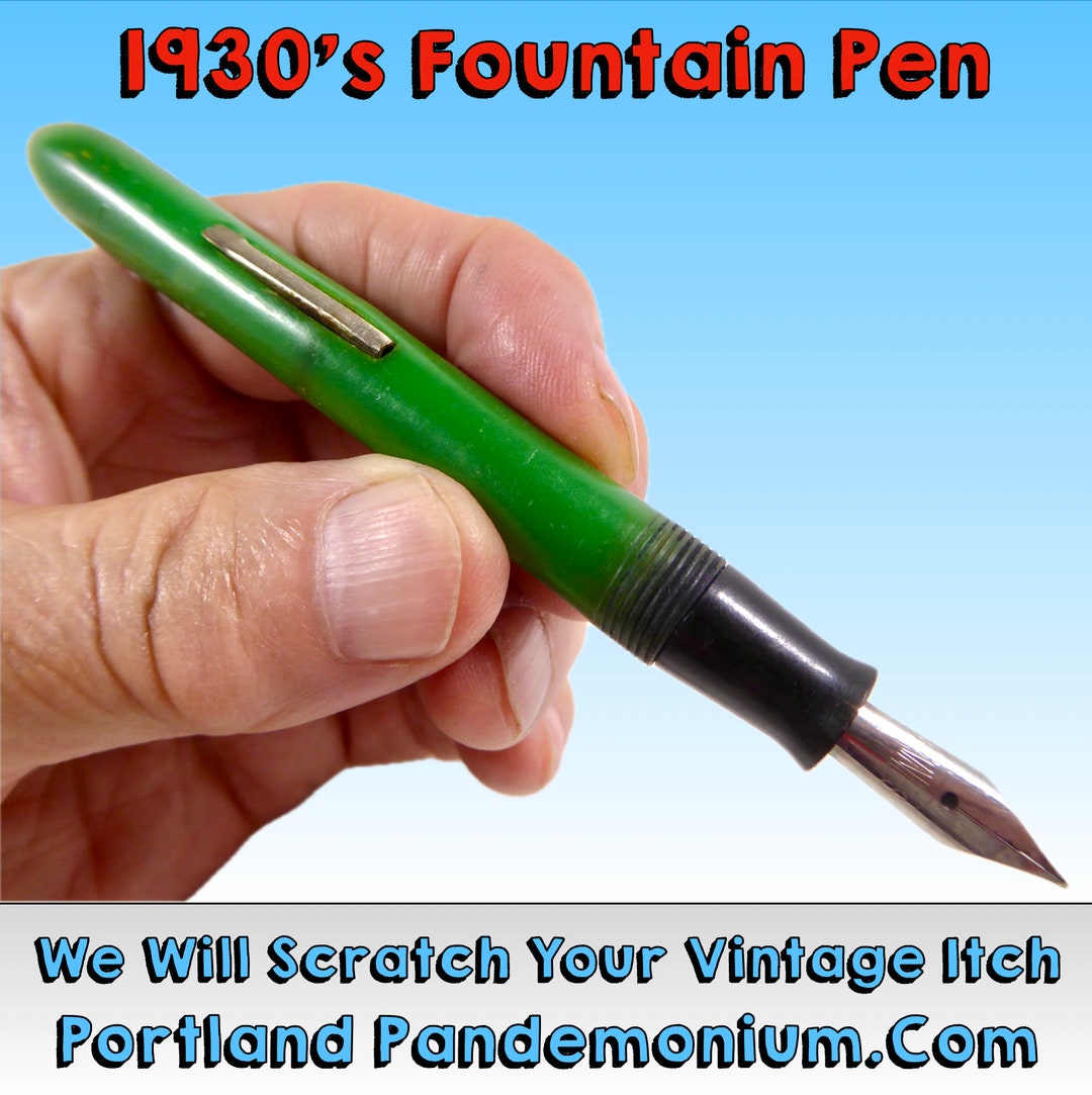 1930's Fountain Pen, Green Bakelite With Lever-fill Bladder, Fine ...
