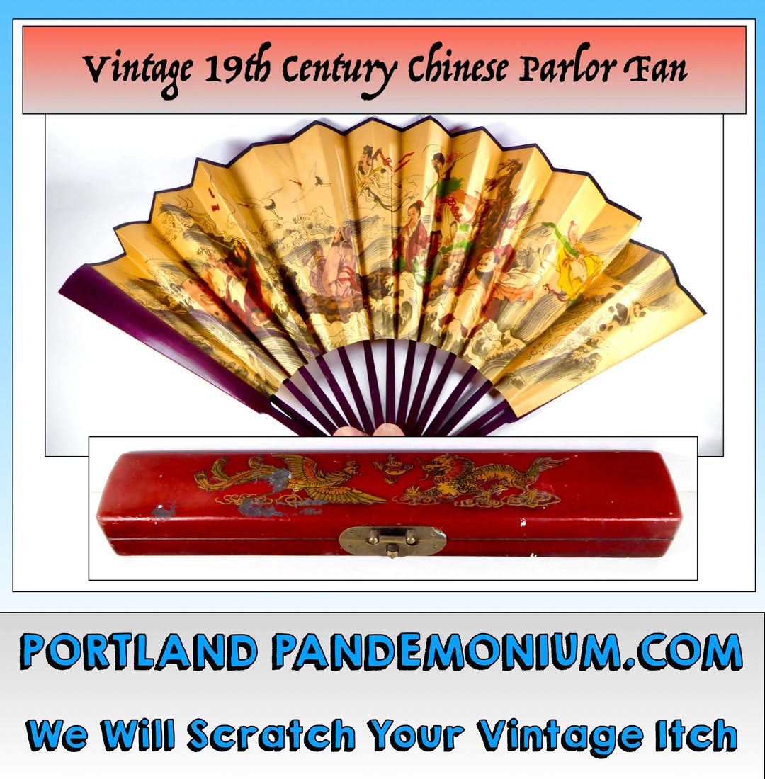 Antique Chinese Parlor Fan 19th Century, Silk and Mahogany, Lacquered ...