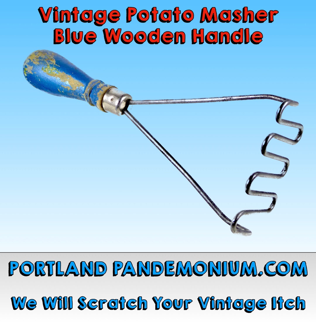 Vintage Potato Masher, Metallic Blue Wooden Handle, Medium Size, Patina ...