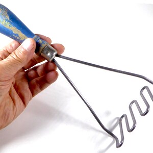 Vintage Potato Masher, Metallic Blue Wooden Handle, Medium Size, Patina ...