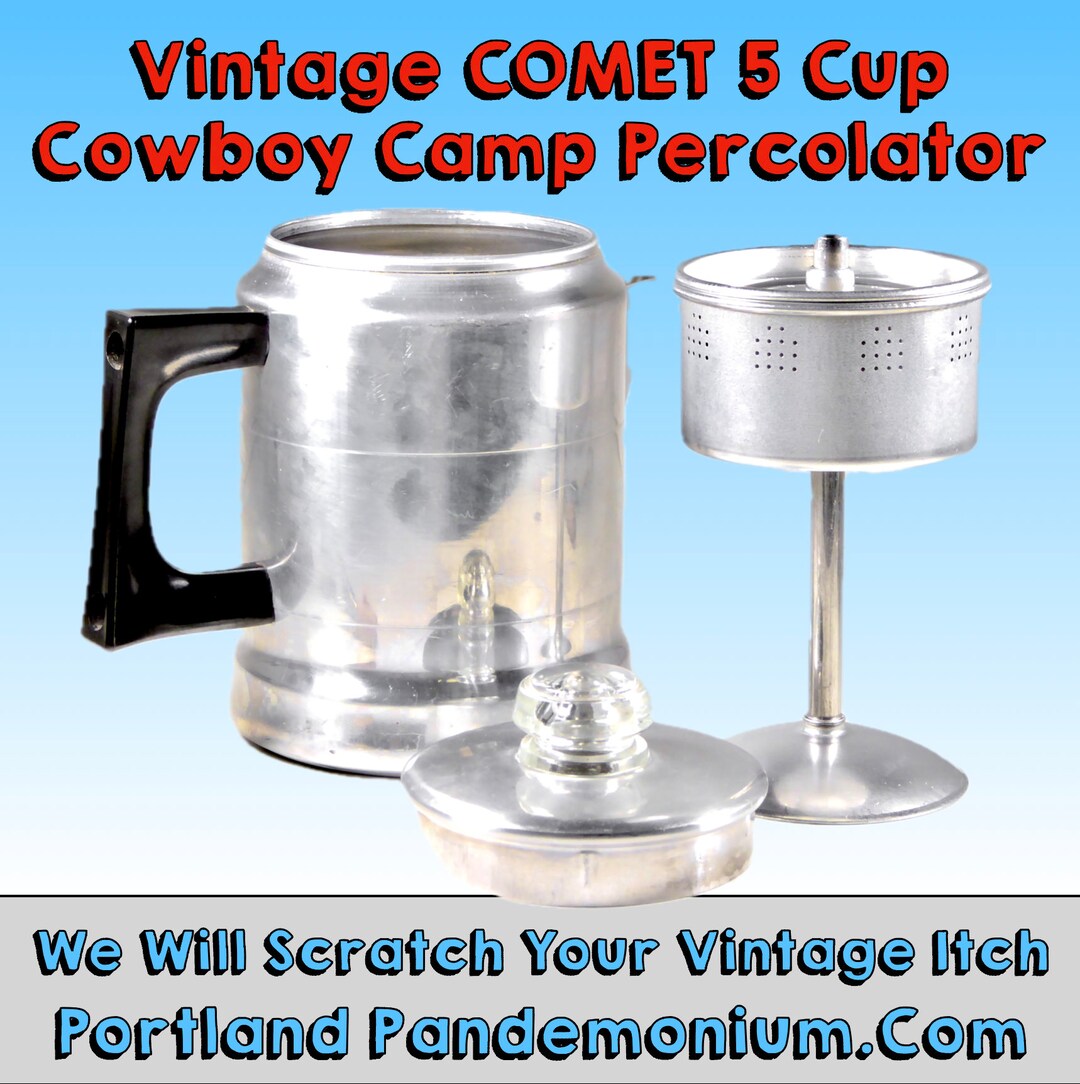 Vintage COMET Cowboy Camp Percolator, Five Cup, Bakelite Handle, Glass ...