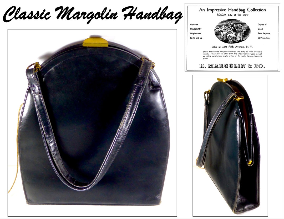 Vintage Margolin Black Leather Handbag Leather Lining Serval - Etsy
