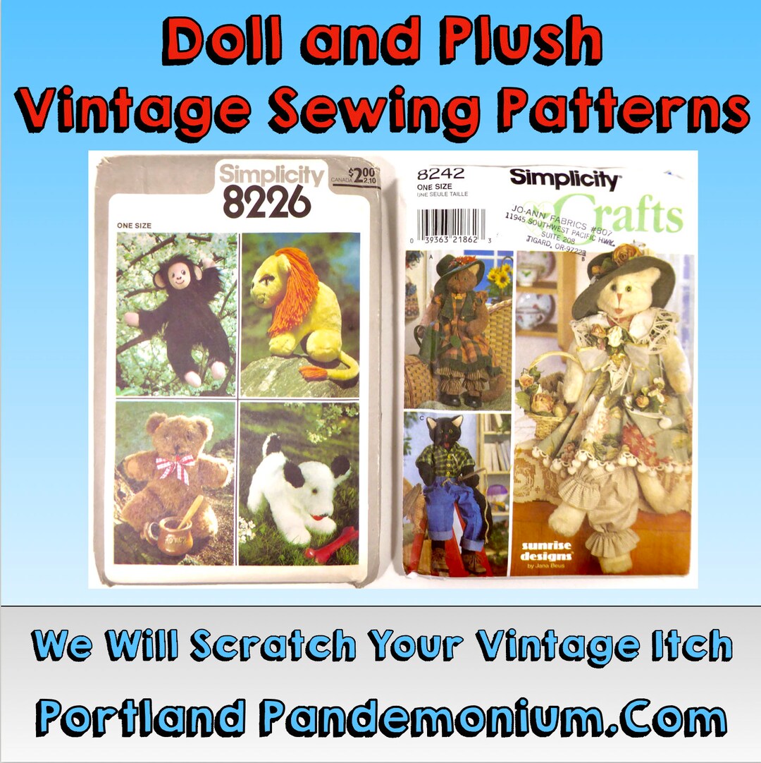 Plush Animal Sewing Patterns, Kitty Cat Dress-up, Monkey, Lion, Teddy ...