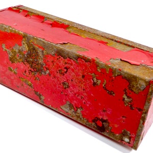 Vintage Steel Tool Box, Chippy Red Paint With Black Tray Insert, Peaked ...