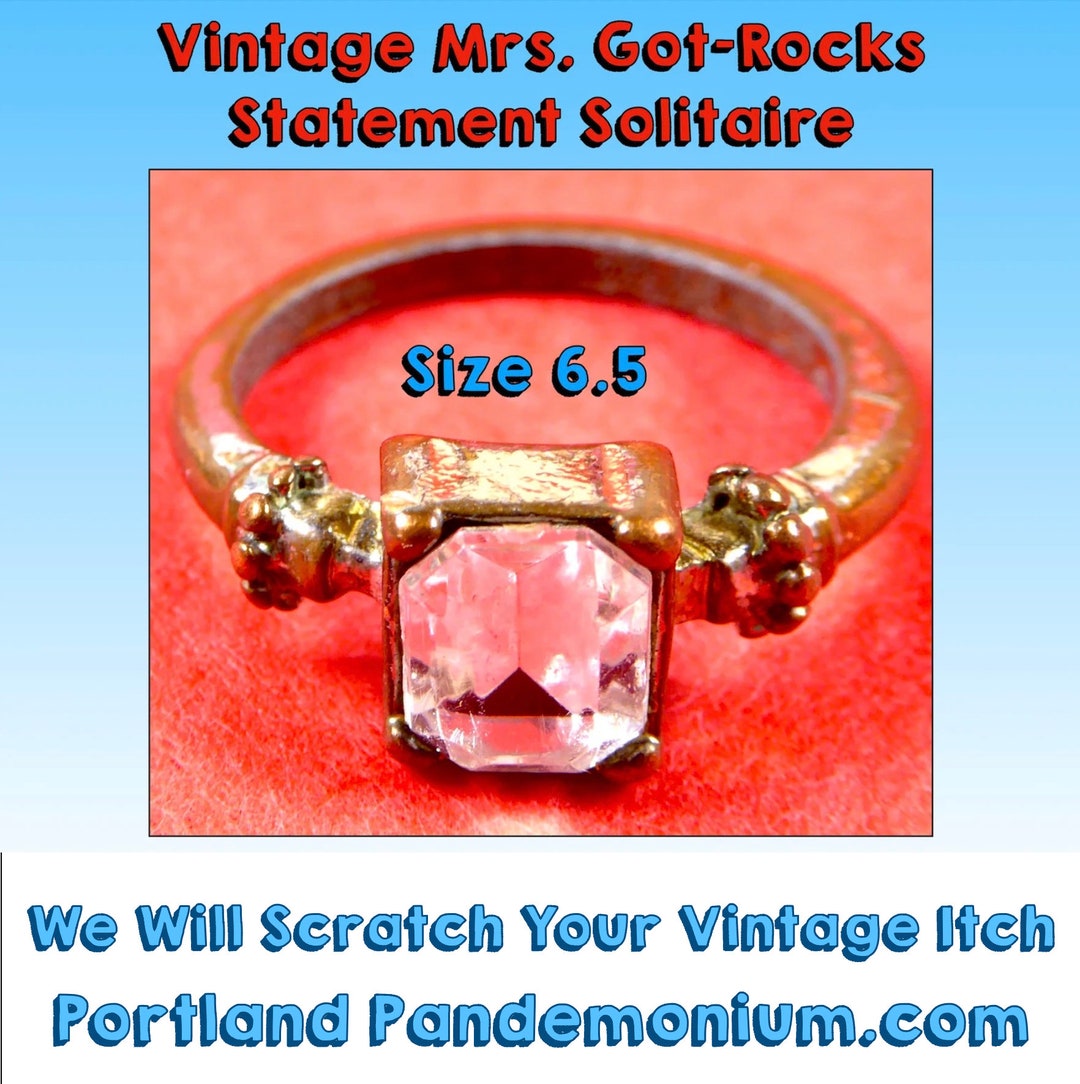 Vintage Emerald Cut Solitaire Costume Jewelry Ring, Size 6.5, Classic ...