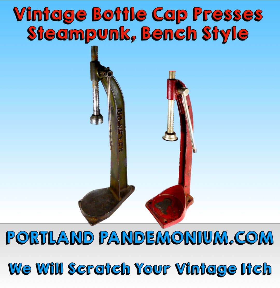 Vintage Bottle Cap Press, Bench Style: Steampunk Cast Iron Rustic ...