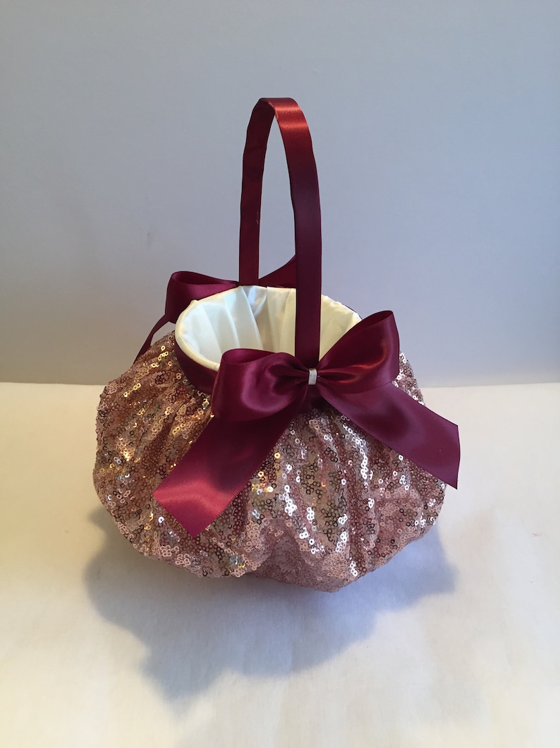 Rose Gold Flower Girl Basket Burgundy Flower Girl Basket - Etsy