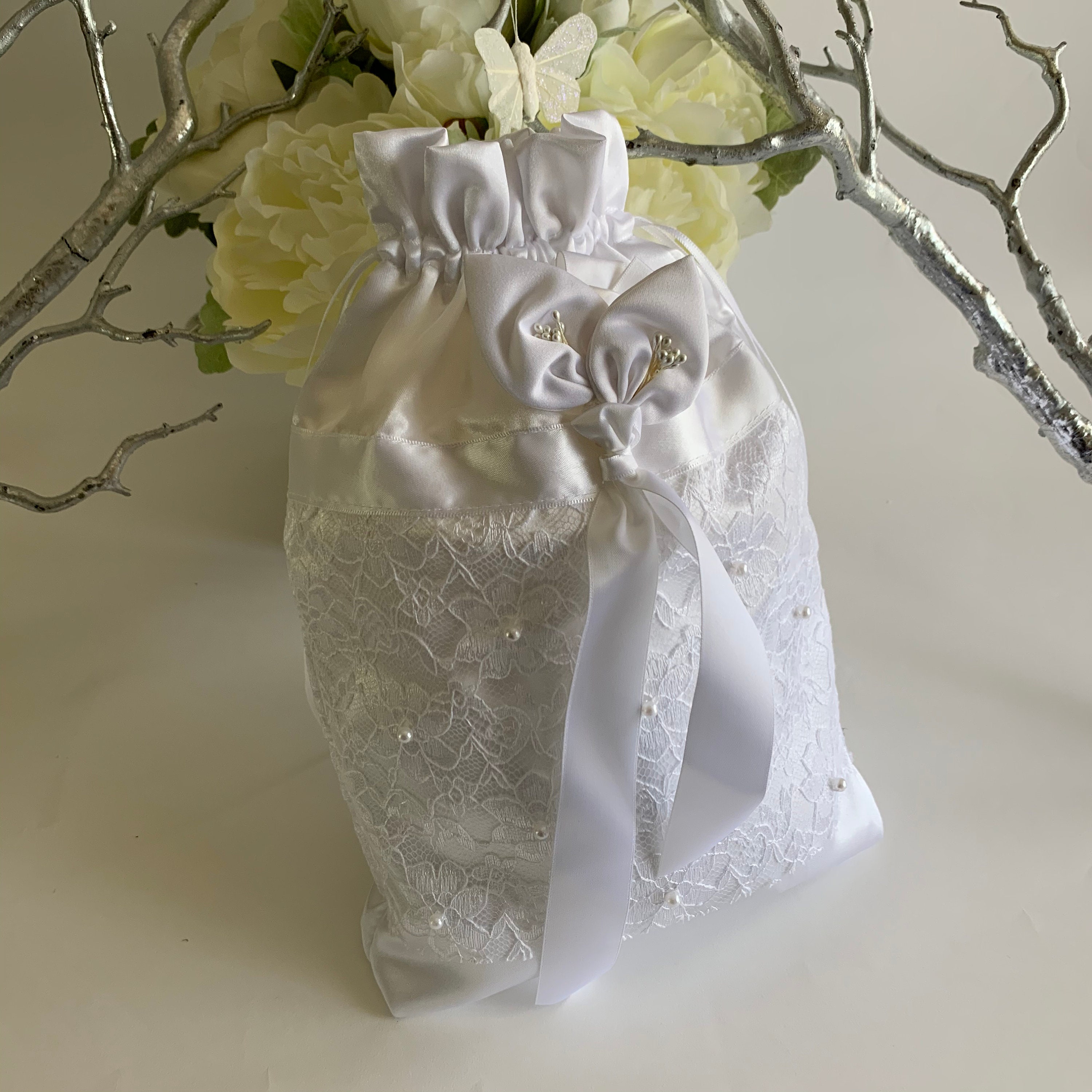 White Wedding Card Bag Wedding Dollar Dance Money Bag - Etsy