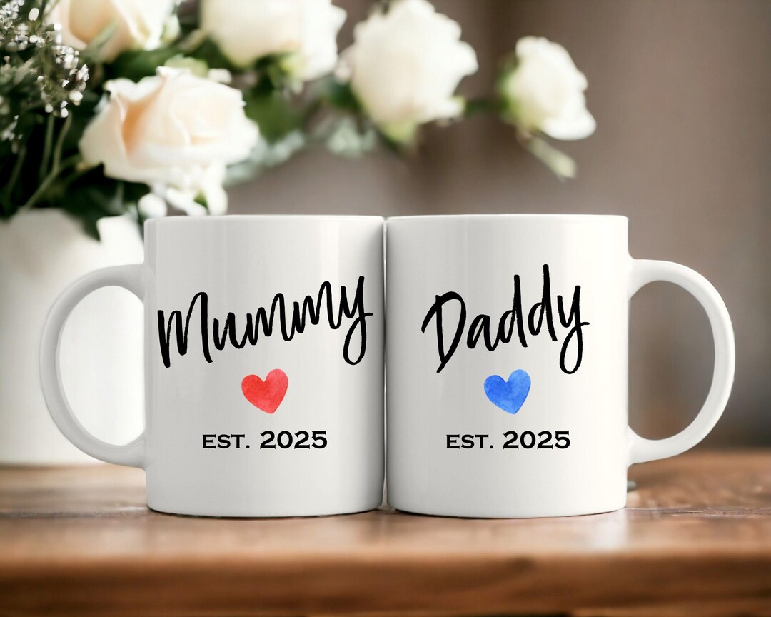 Personalized New Parent Mug Set: Mummy & Daddy Est 2025 - Etsy UK