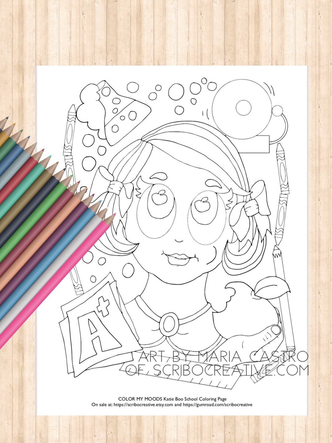 Katie Boo Cute Back-to-school Coloring Page Whimsical - Etsy