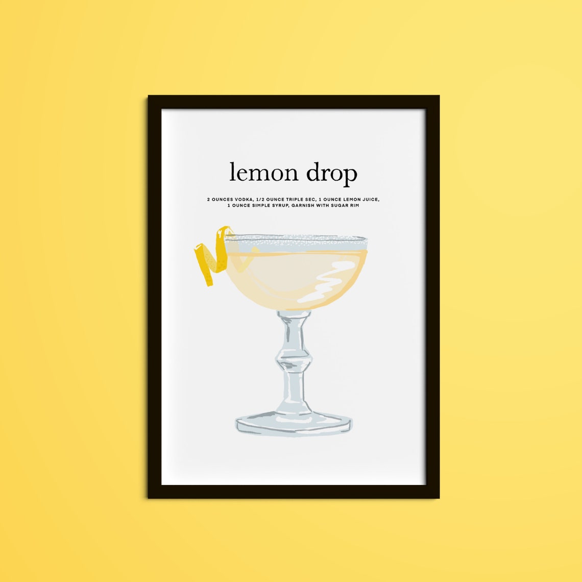 Lemon Drop Cocktail Art Print Lemon Drop Bar art Cocktail | Etsy