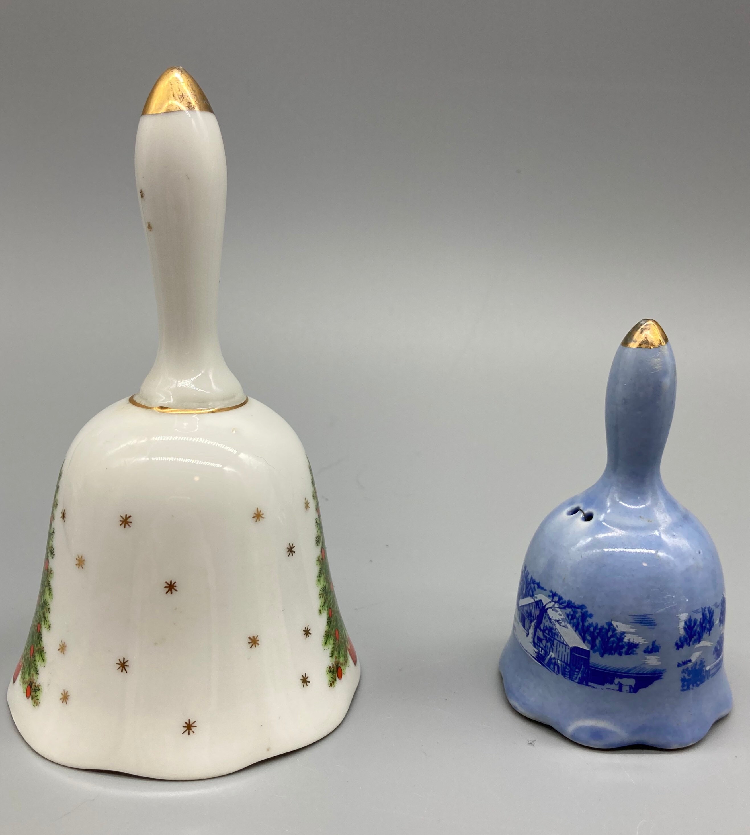 Vintage 2 Christmas Porcelain Bells lot, Lorrie Design Tree, Blue ...