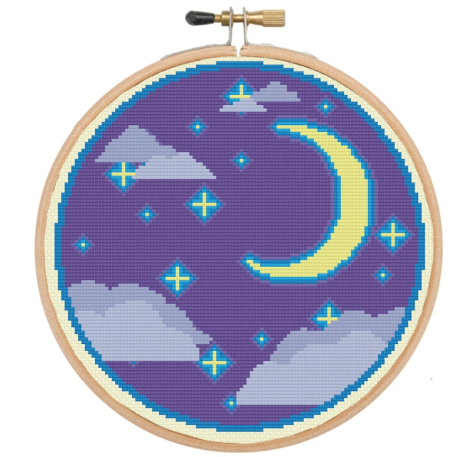 Bright Crescent Moon Cross Stitch Pattern PDF Instant Download - Etsy