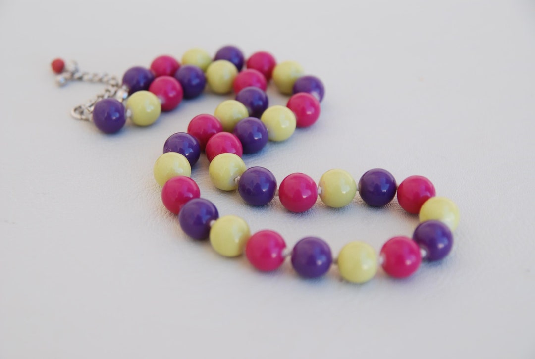 Colorful Bead Necklace Bright Round Candy Beads Hand Knotted Retro ...