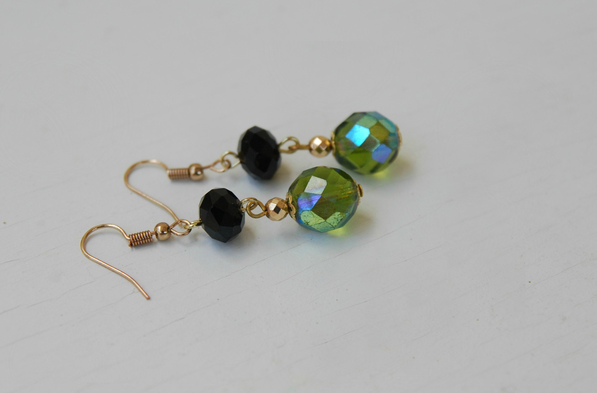 Vintage Peridot Green Crystal Ball Earrings With Aurora - Etsy